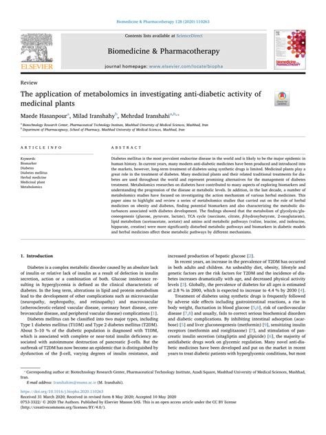 Pdf The Application Of Metabolomics In Investigating Anti Diabetic Activity Of Medicinal Plants
