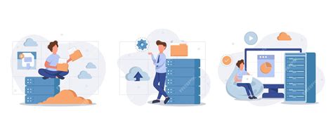 빅 데이터 및 클라우드 컴퓨팅 일러스트 세트 프리미엄 벡터