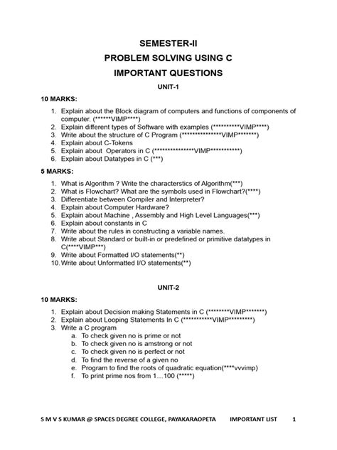 Important Questions Pdf Pointer Computer Programming Data Type