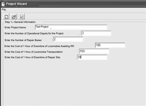 Window Of The Project Wizard Software For Entering Initial Data