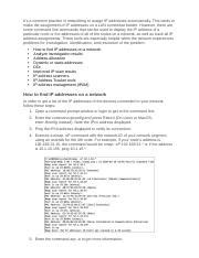 Lesson IP Addressing Docx It S A Common Practice In Networking To Assign IP Addresses