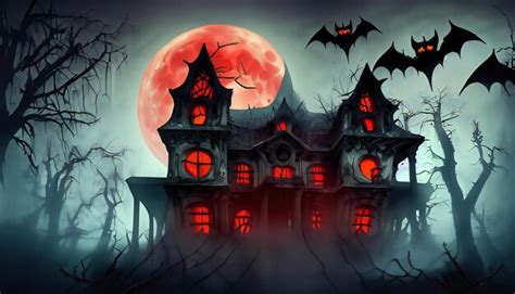Premium Ai Image Haunted House And Flying Bats Halloween Background