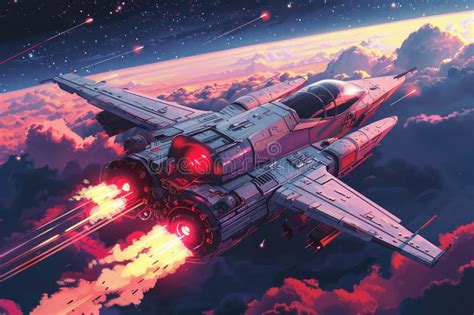 Spaceship Attack In Classic 8bit Style Retro Video Game Scene Vintage Spaceship Attack In Classic 8bit Style Retro Video Game Scene Vintage