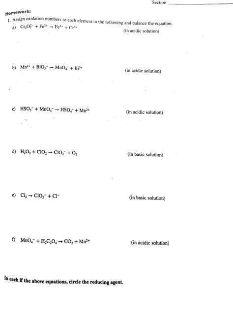Solved Section Homework Assign Oxidation Numbers To Each Chegg Com