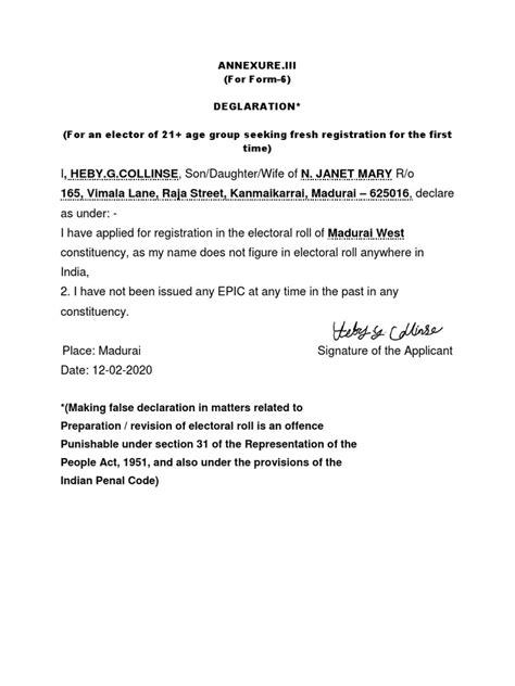 Age Declaration Voter Id Pdf