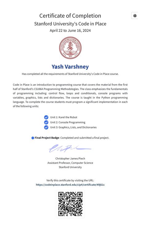 Yash Varshney On Linkedin Codeinplace Stanforduniversity Python Onlinelearning Hustling