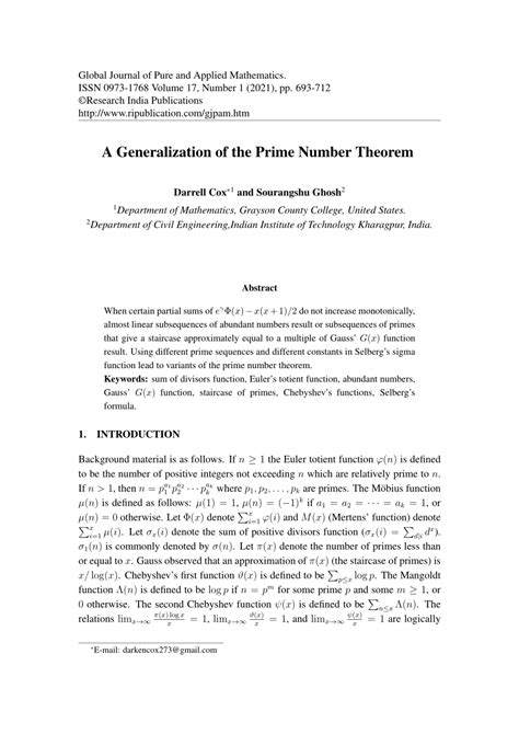 Pdf A Generalization Of The Prime Number Theorem