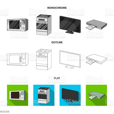 가전 및 장비 평면 개요 디자인에 대 한 설정된 컬렉션에 흑백 아이콘 현대 가전 기호 재고 웹 일러스트 벡터 가정 생활에 대한 스톡 벡터 아트 및 기타 이미지 Istock