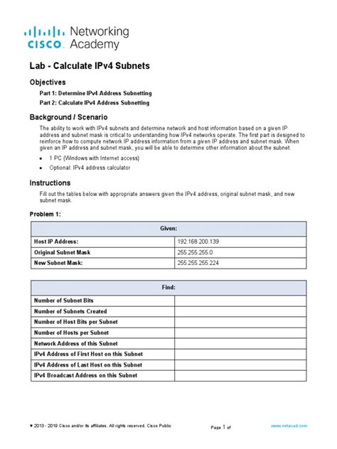 1166 Lab Calculate Ipv4 Subnets Pdf Ip Address Computer Network