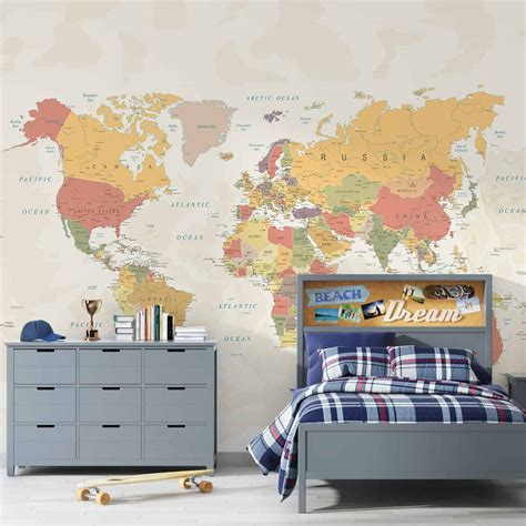 Large World Map Wallpaper Pastel Shades Customised Life N Colors