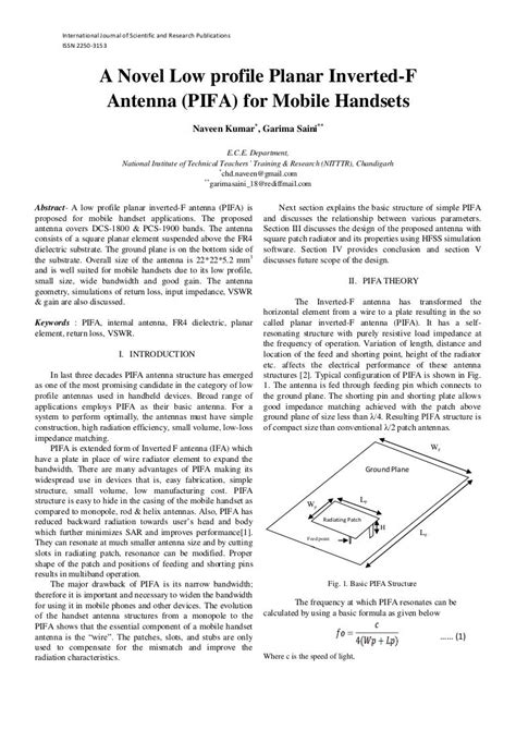 A Novel Low Profile Planar Inverted F Antenna Pifa For Mobile Hands