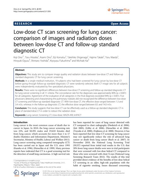 Pdf Low Dose Ct Scan Screening For Lung Cancer Comparison Of Images And Radiation Doses