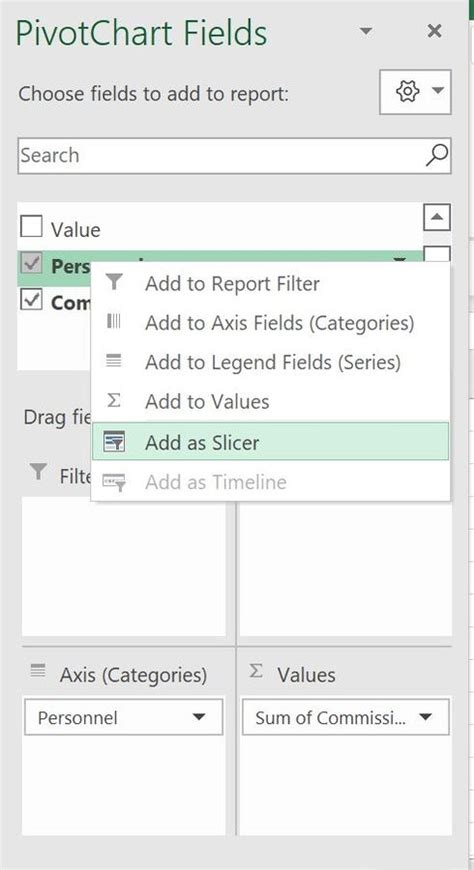 How To Convert A Microsoft Excel Slicer Into A Series Of Filtering Buttons On A Pivotchart