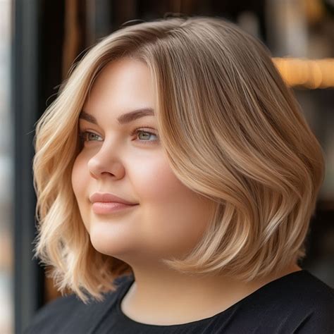 35 Medium Long Hairstyles For Fat Faces Sleek Sandy Blonde Bob