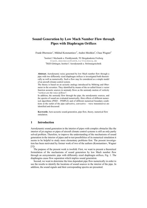 pdf sound generation by low mach number flow through pipes with
