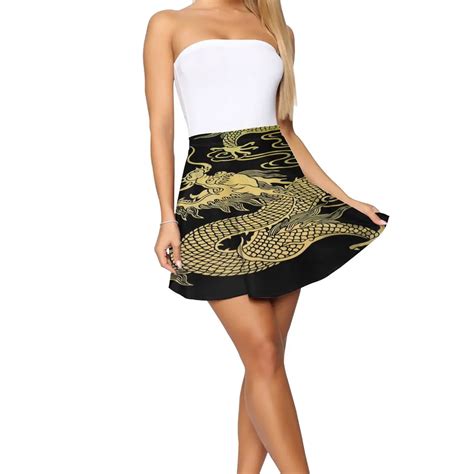 스케이팅 치마 골든 중국어 드래곤 높은 허리 Pleated 테니스 미니 스커트 여자 여자스커트 Aliexpress