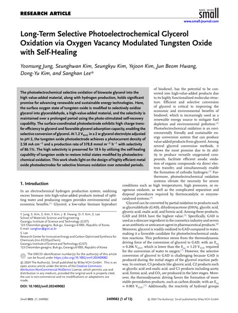 Pdf Long‐term Selective Photoelectrochemical Glycerol Oxidation Via