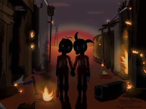 Halloween Tf2 Pyro Twins Burning Night By Mekerevtoonartificer On