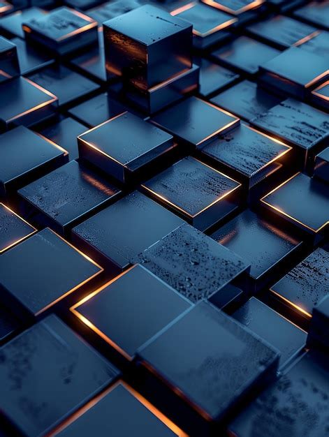 Premium Photo D Dark Tiles Futuristic Blue Lines Rectangular Isometric Pattern