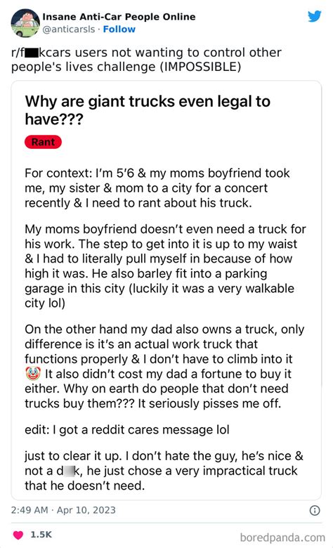 This Twitter Page Exists To Showcase The Wildest Examples Of Anti Car People Posts Bored