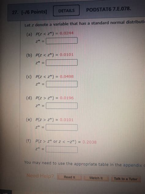 Solved Let Z Denote A Variable That Has A Standard Normal Chegg Com
