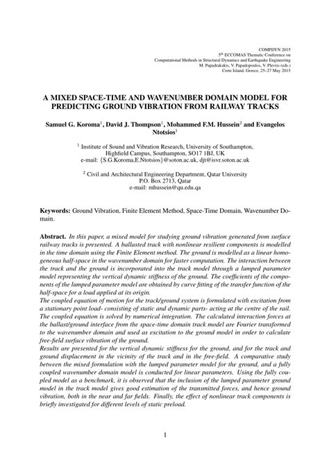 Pdf A Mixed Space Time And Wavenumber Domain Model For Predicting Ground Vibration From
