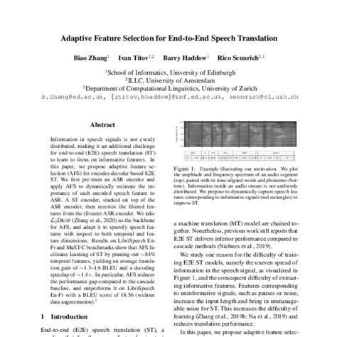 adaptive feature selection for end to end speech translation acl