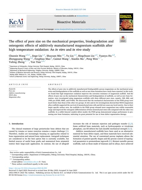 (PDF) The effect of pore size on the mechanical properties, biodegradation and osteogenic ...
