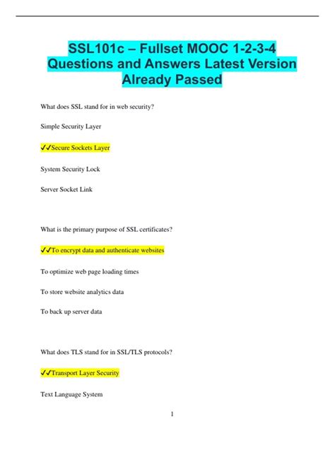 Ssl101c Fullset Mooc 1 2 3 4 Questions And Answers Latest Version Already Passed Ssl101c
