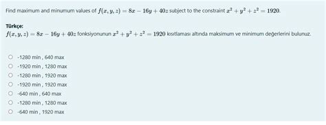 solved find maximum and minumum values of f x y z 8x