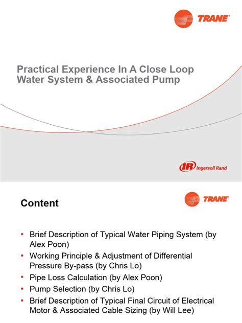 Practical Experience In A Close Loop Water System And Associated Pump Pdf Pump Equipment