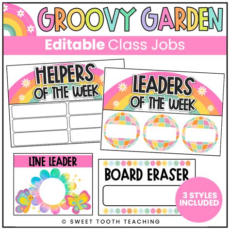Class Jobs And Helpers Groovy Garden Retro Decor Editable Shop Sweet Tooth Teaching