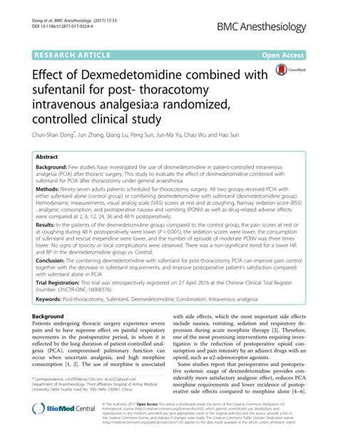 Pdf Effect Of Dexmedetomidine Combined With Sufentanil For Post