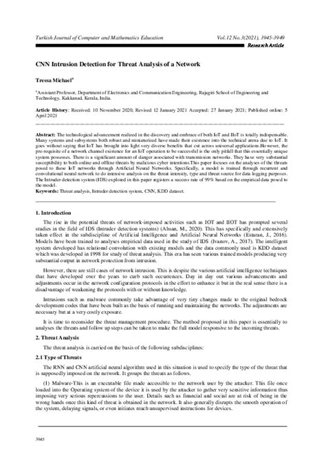 pdf cnn intrusion detection for threat analysis of a network