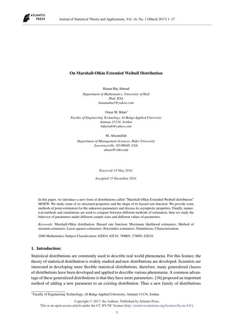 Pdf On Marshall Olkin Extended Weibull Distribution