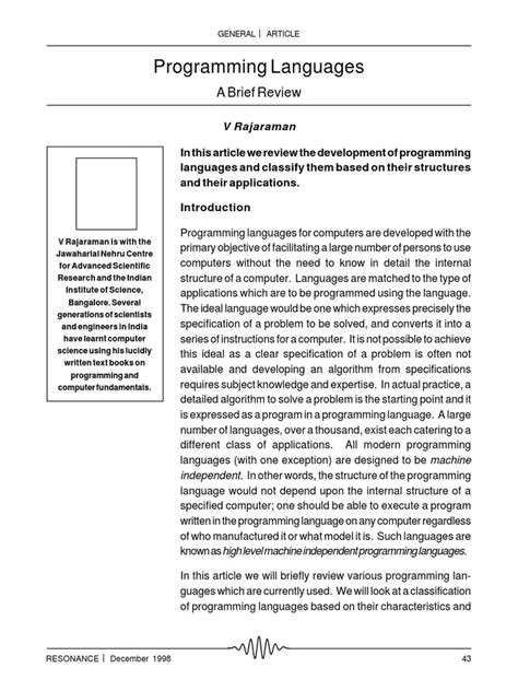 Programming Languages A Brief Review Pdf Object Oriented