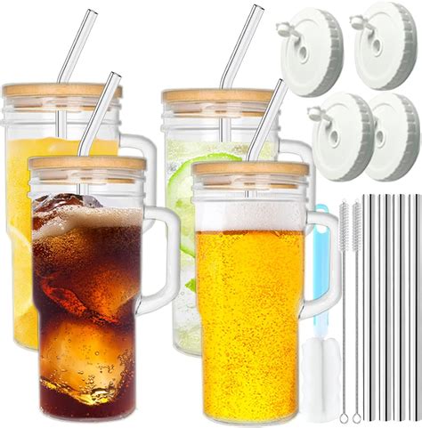 Gagamoteya Clear Glass Tumbler With Straws And Lids4 Pack