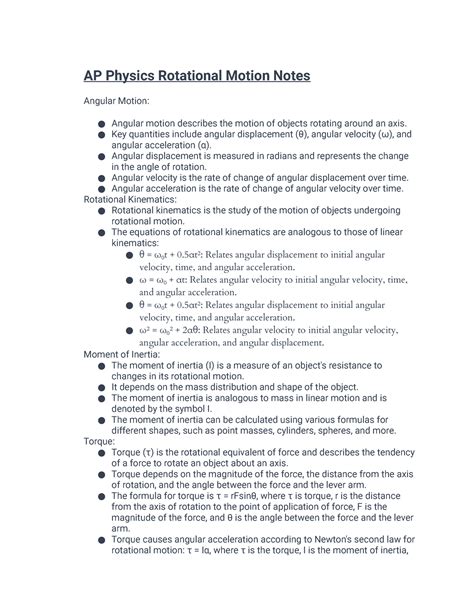 AP Physics Rotational Motion Notes AP Physics Rotational Motion Notes Angular Motion Angular