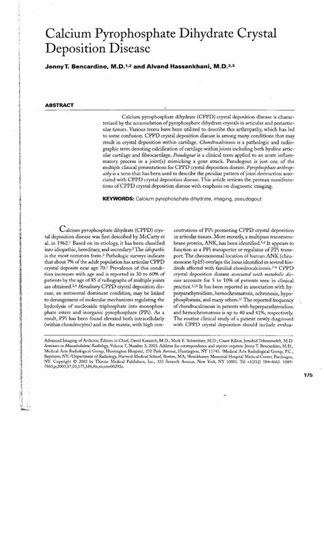 Pdf Calcium Pyrophosphate Dihydrate Crystal Deposition Disease