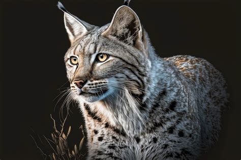 Premium Photo Silver Fur Of Wild Bobcat On Dark Background Generative Ai