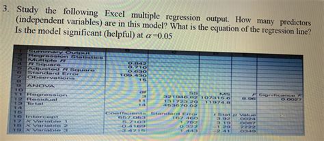 Solved 3 Study The Following Excel Multiple Regression
