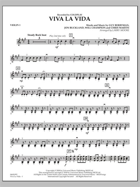 Viva La Vida Violin 1 By Larry Moore Sheet Music For Orchestra At