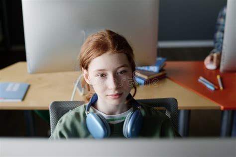 Teen Girl Coding During Lesson Stock Photo Image Of Computer Casual