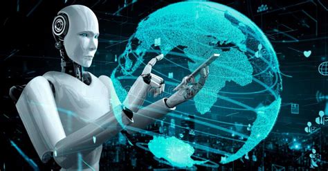 Internet Connection Controlled By Ai Robot Huminoid And Machine Learning Process Stock