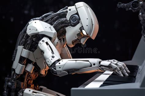 humanoid robot working on a computer keyboard stock illustration