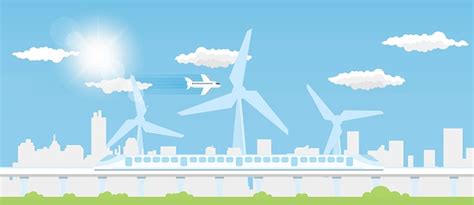 도시와 에코친화적인 도시 지구 현대적인 평면 디자인 스타일에 터빈 벡터 일러스트 레이 션 개념에 대한 스톡 벡터 아트 및 기타 이미지 Istock