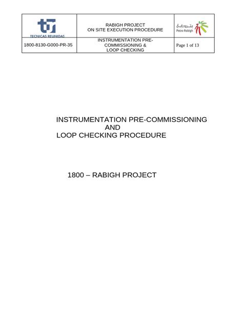 pre commissioning and loop checking procedure pdf instrumentation