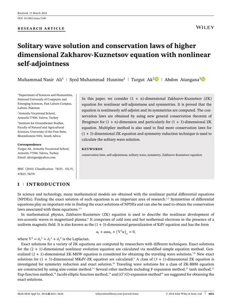 Pdf Solitary Wave Solution And Conservation Laws Of Higher