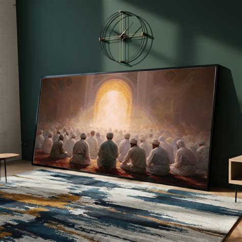 Spiritual Gathering Prayer Scene Canvas Islamic Worship Art Mosque