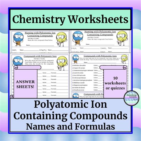 Chemistry Worksheet Compounds With Polyatomic Ions Names And Formulas